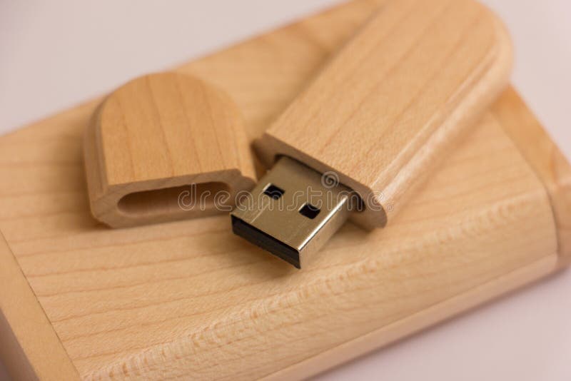 Wooden box with usb stick stock image. Image of ecological - 84955853