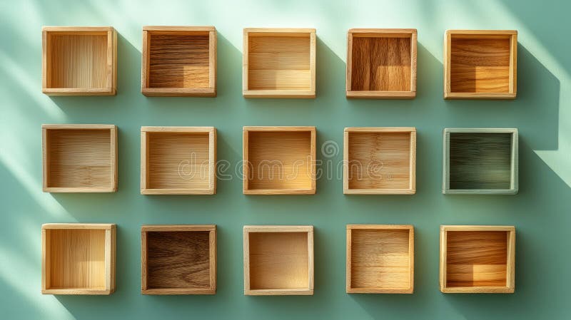 Wooden Boxes Arranged Grid Green Background Stock Photos - Free ...