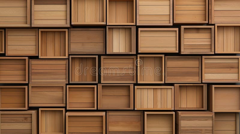 Wooden Boxes Create a Textured Wall Design Empty Shelves Form Abstract ...