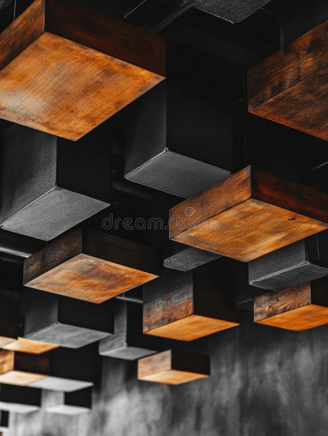 Wooden Boxes Hanging Ceiling Stock Photo - Image of generated, wood ...