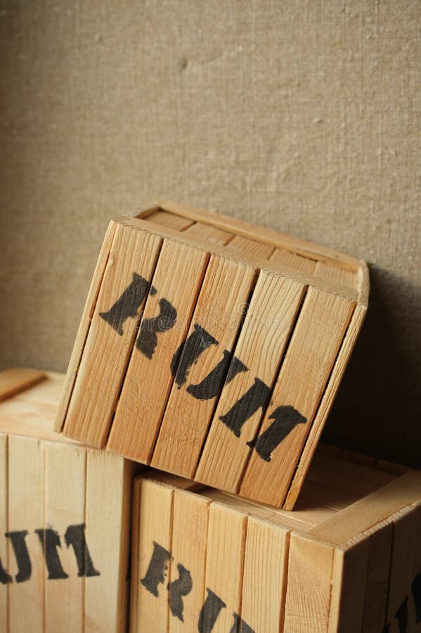 Wooden Boxes for Rum. Alcohol Packaging. Stock Photo - Image of print ...