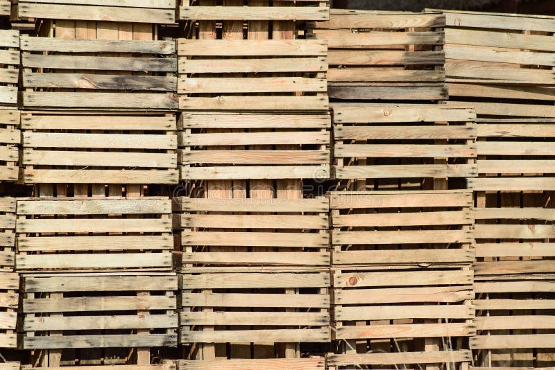 Wooden Boxes Stacked Together. Warehouse Empty Wooden Containers Stock ...
