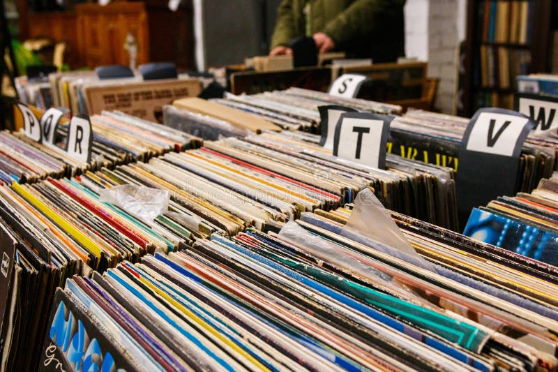 Wooden Boxes with Vinyl Records Arranged Stock Image - Image of machine ...