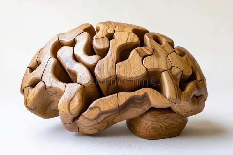 A Wooden Brain Made Out of Puzzle Pieces on a White Surface Stock Image ...