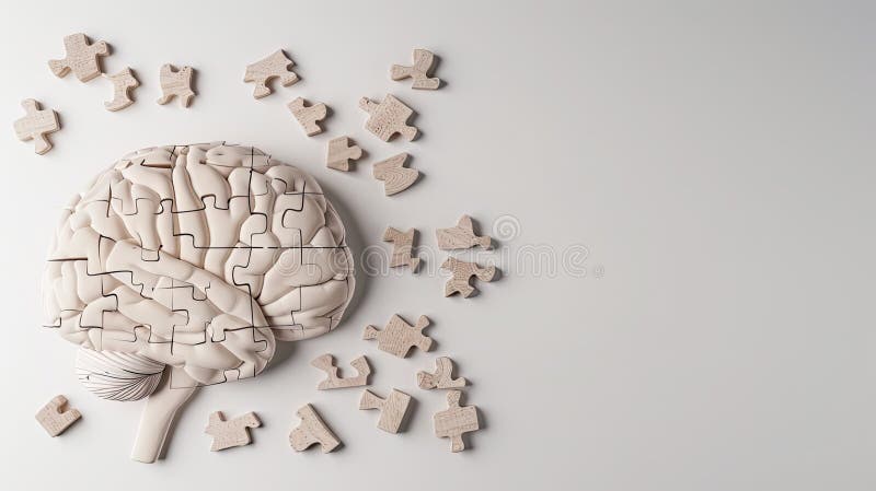A Wooden Brain Puzzle on a White Background with Scattered Pieces ...