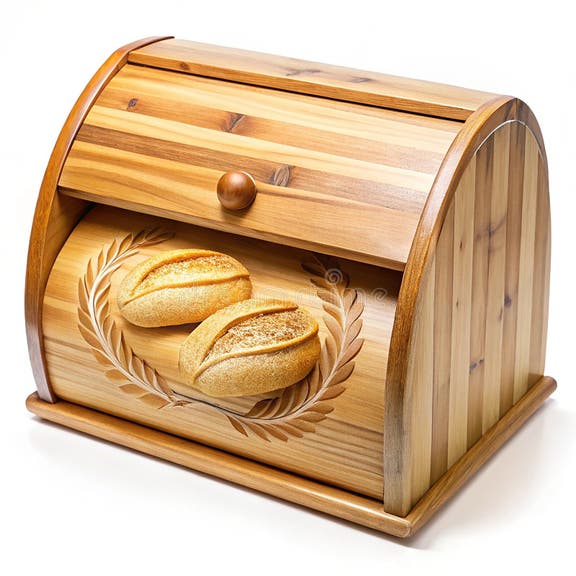 Wooden Bread Box with Roll-top Lid and Engraved Patterns Stock ...