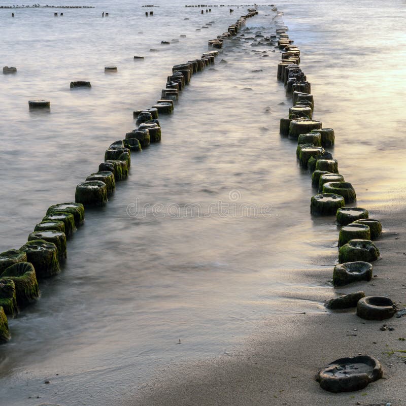 Wooden Breakwaters on the Sea Shore Stock Image - Image of seascape ...