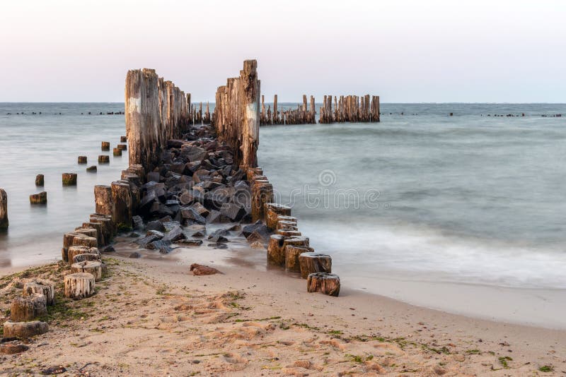 Wooden Breakwaters on the Sea Shore Stock Image - Image of protection ...