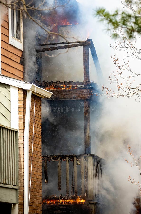 Wooden Brick House Balcony Open Fire Burning Disaster Stock Image ...