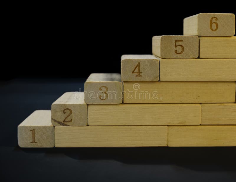 Wooden Brick Stairs with the Number on it. Stock Image - Image of ...