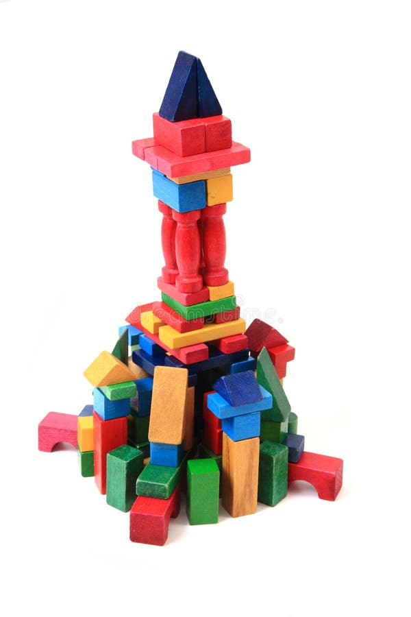 Tower of toy bricks stock image. Image of blue, isolated - 14016047