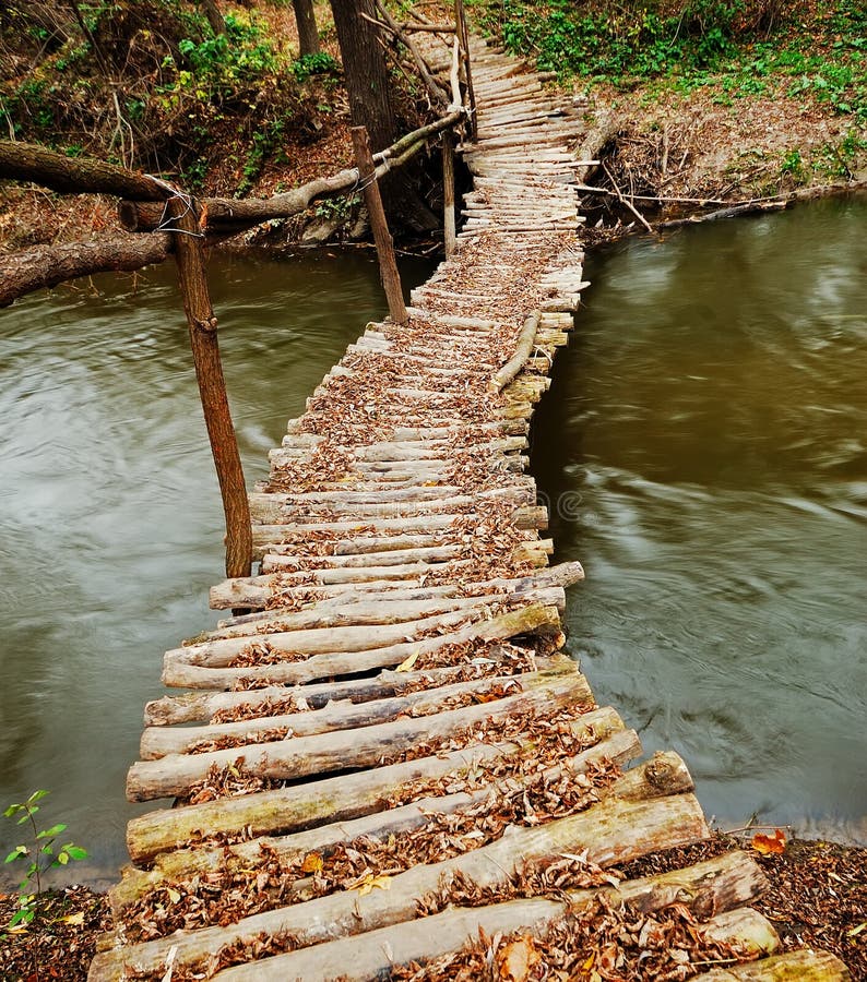 Beautiful Bright Colorful Autumn Landscape, A Wooden Bridge Across The ...