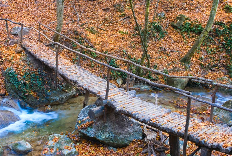 Wooden Bridge on a Autumn River Stock Image - Image of calm, rest: 16901879