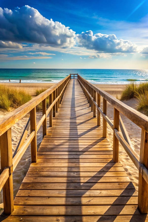 Wooden Bridge on the Beach stock illustration. Illustration of ...