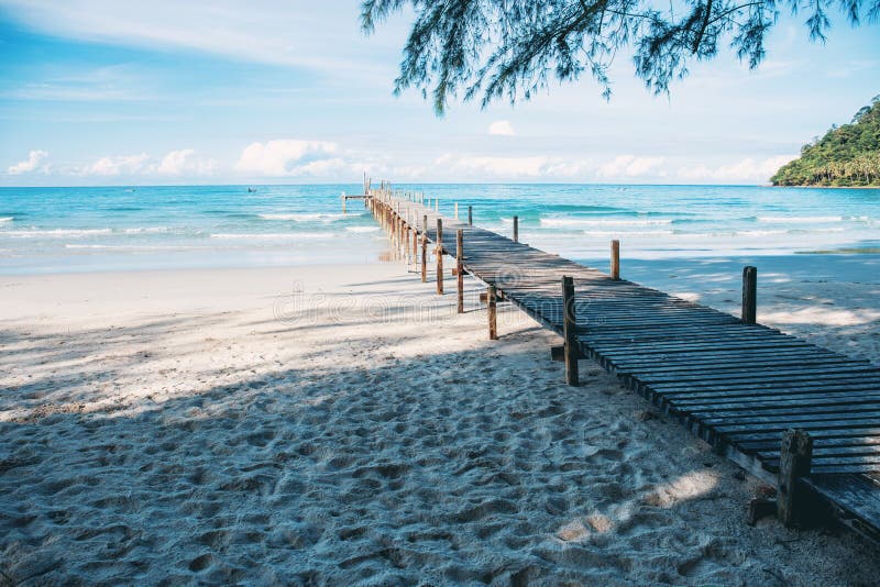 Wooden bridge on beach stock image. Image of resort - 200853623