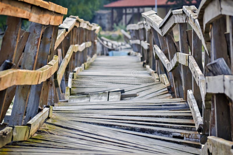 Deformed and Dilapidated Old Wooden Bridge Over the Canal, the C Stock ...