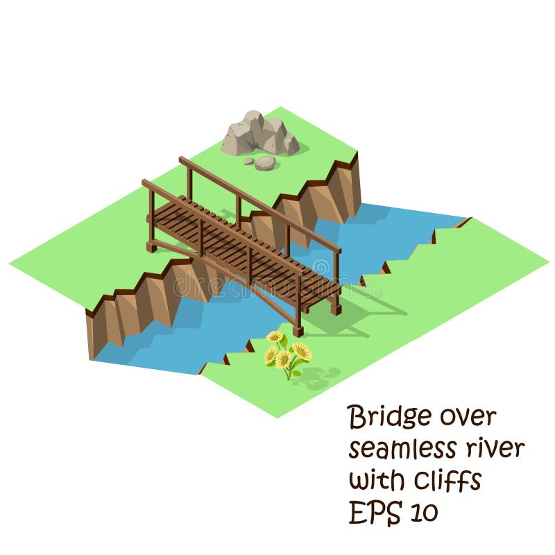 Wooden bridge cross river stock vector. Illustration of motion - 70433207