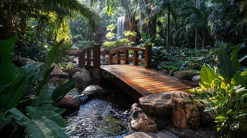 A Wooden Bridge Crossing a Small Stream, Surrounded by Lush Greenery ...
