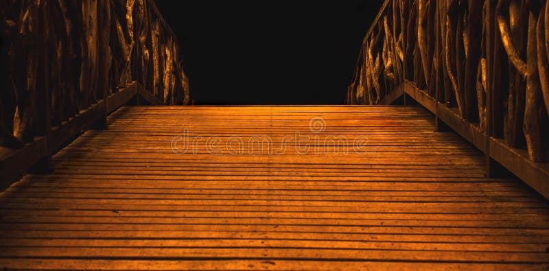Wooden Bridge on a Dark Background Stock Image - Image of walk ...