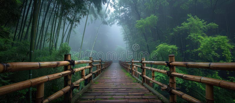 Wooden Bridge in Dense Forest Stock Image - Image of sustainable ...