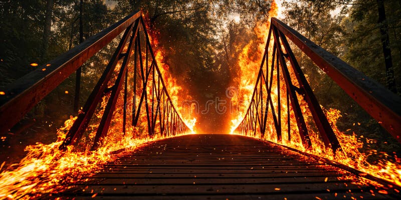 A wooden bridge on fire stock illustration. Illustration of fire ...