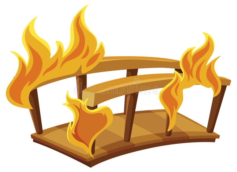 A wooden bridge on fire stock vector. Illustration of engulfed - 317624618