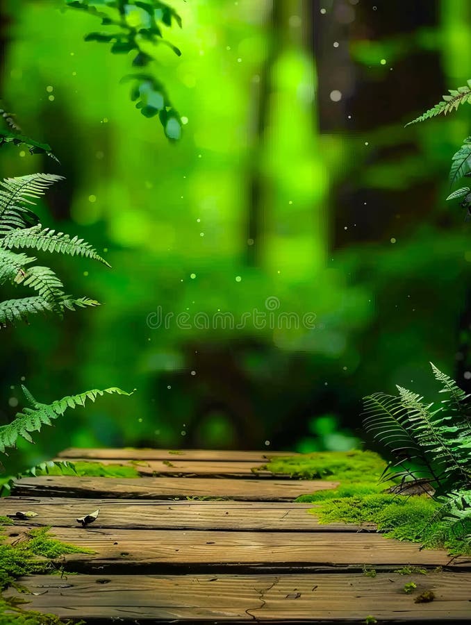 A Wooden Bridge in the Forest with Green Plants Stock Photo - Image of ...