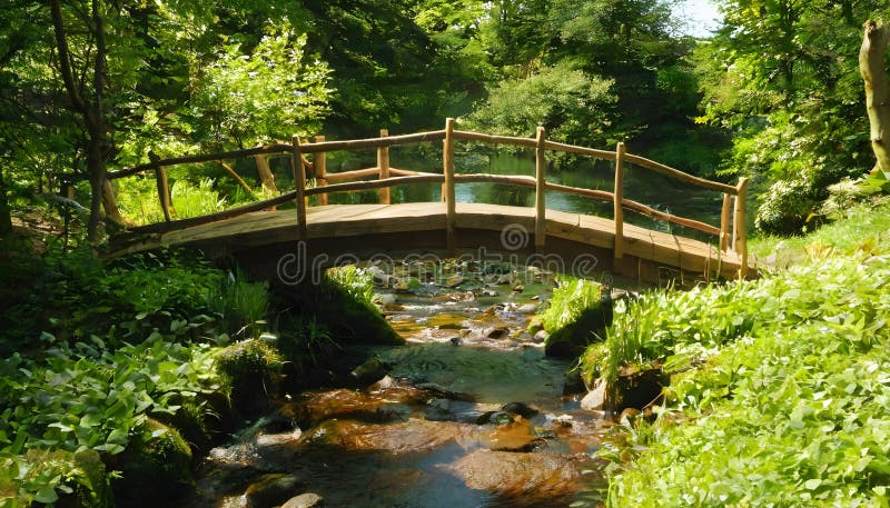 A Wooden Bridge in the Forest Stock Illustration - Illustration of ...