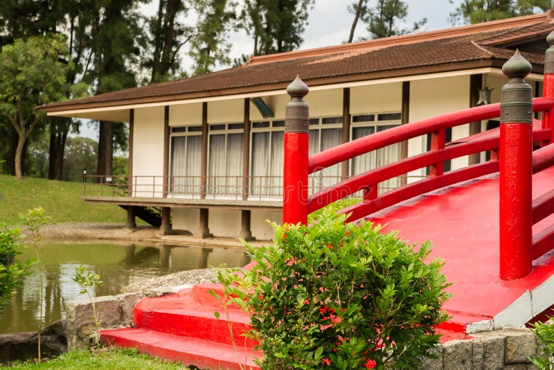 Wooden bridge and house stock image. Image of water, garden - 28727297