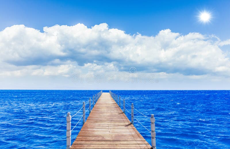 Wooden Bridge Juts Out into of the Sea Stock Photo - Image of silence ...