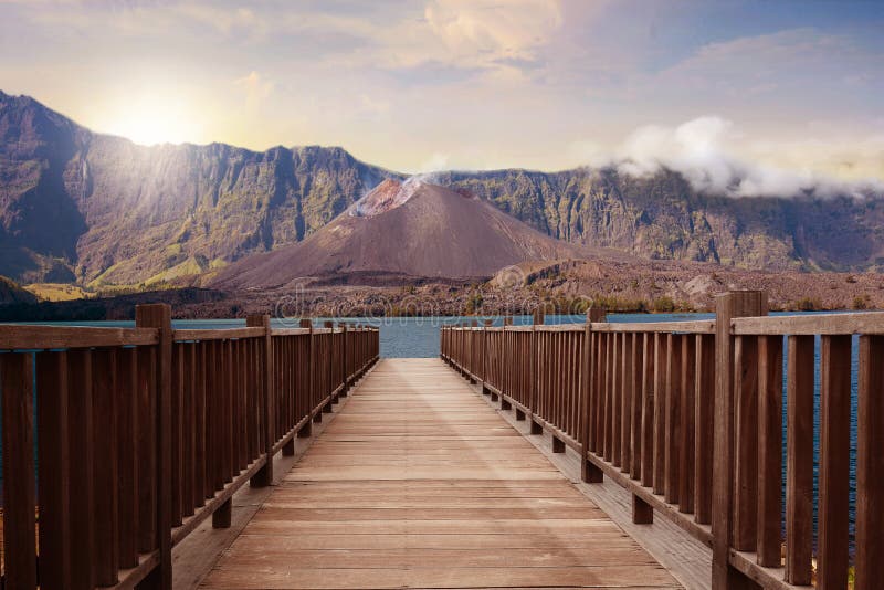 Wooden bridge on the lake stock image. Image of cloud - 261413557