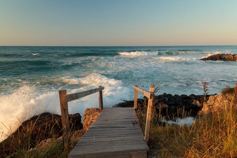 WOODEN BRIDGE NEAR the BEACH on SUNSET Stock Image - Image of beautiful ...