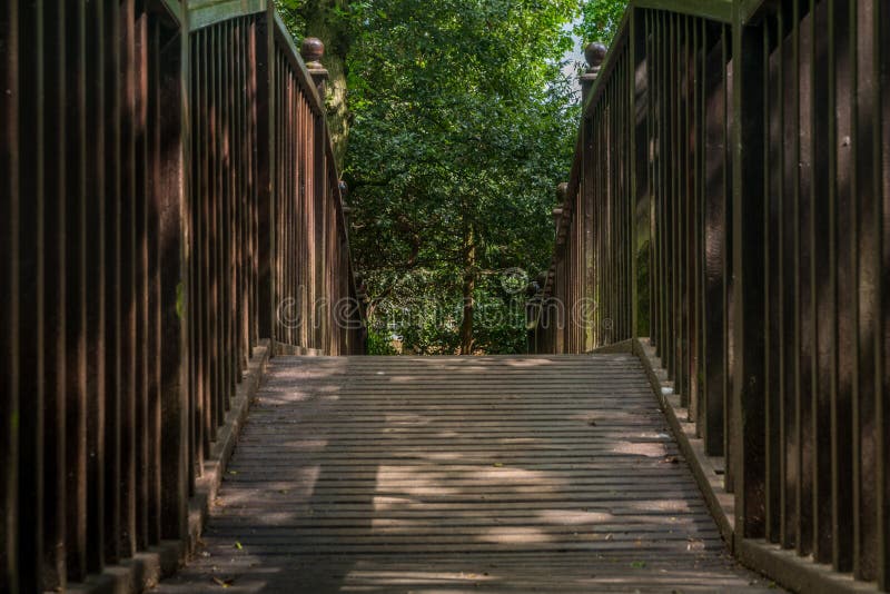 Wooden Bridge Over the Creek in a Garden Stock Photo - Image of park ...