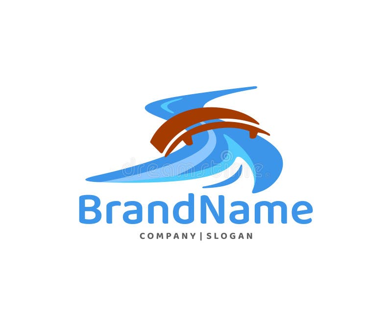 Wooden Bridge Over a Flowing River Logo Design. Fast River Flow and ...
