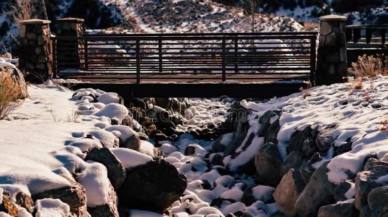 Iced River Bridge on the Polar Circle Stock Photo - Image of travel ...