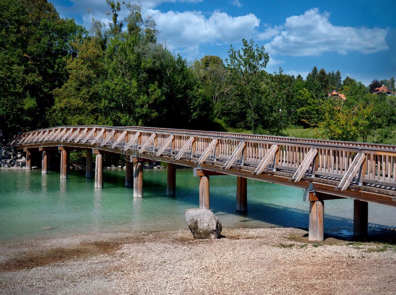 Wooden Bridge Over the Mangfall River, Which Rises from the Tegernsee ...