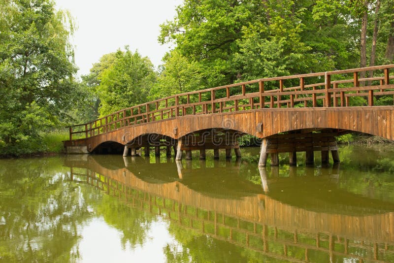 Wooden Bridge Over a Quiet River Stock Image - Image of scene, brown ...