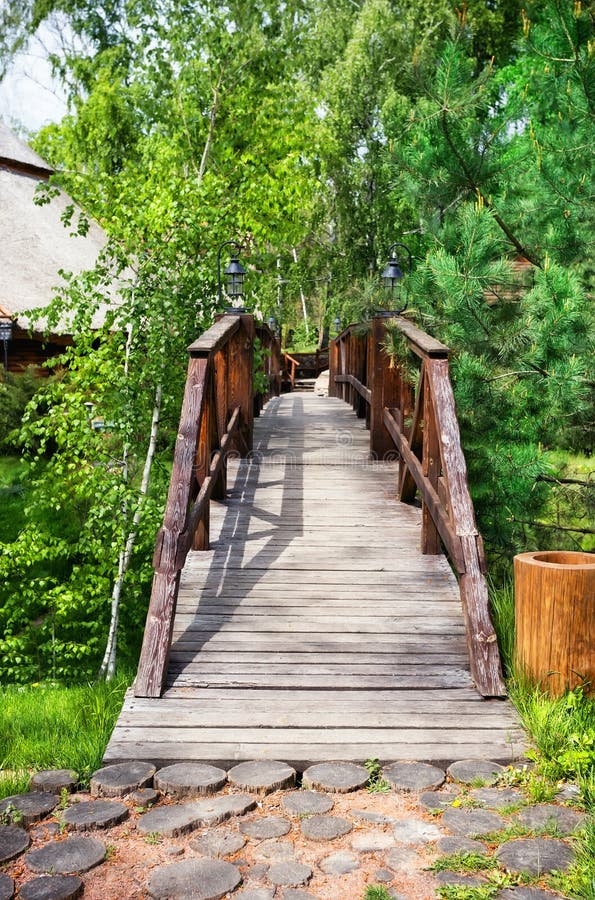 Wooden Bridge Over the Ravine Stock Image - Image of track, walkway ...