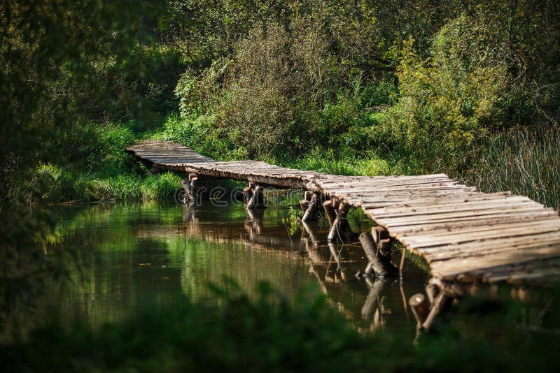 Wooden Bridge Over the River. Stock Image - Image of landscape ...