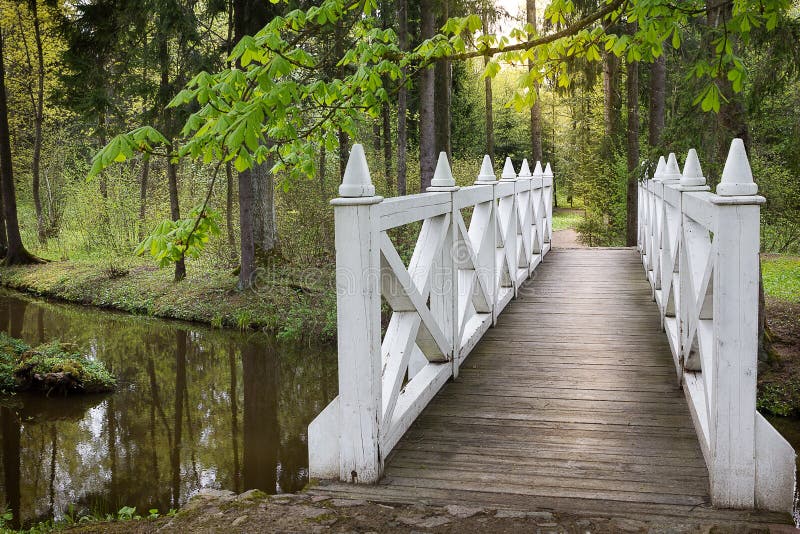 Wooden Bridge Over a Stream Stock Photo - Image of park, evening: 54097226