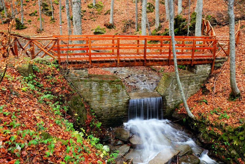 Wooden Bridge Over the Stream Stock Photo - Image of waterfall, stream ...