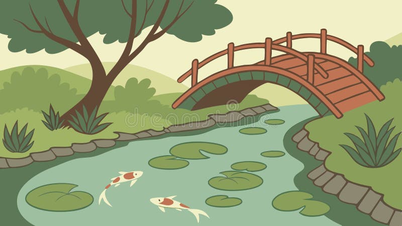 Wooden Bridge Over Stream Vector, Nature Pathway Serenity, Vector ...