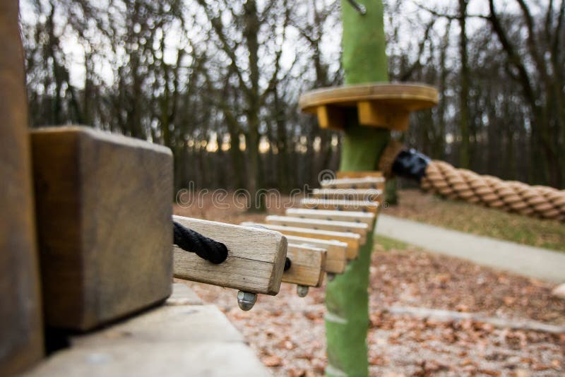 Wooden Bridge in the Playground in the Forest Stock Image - Image of ...
