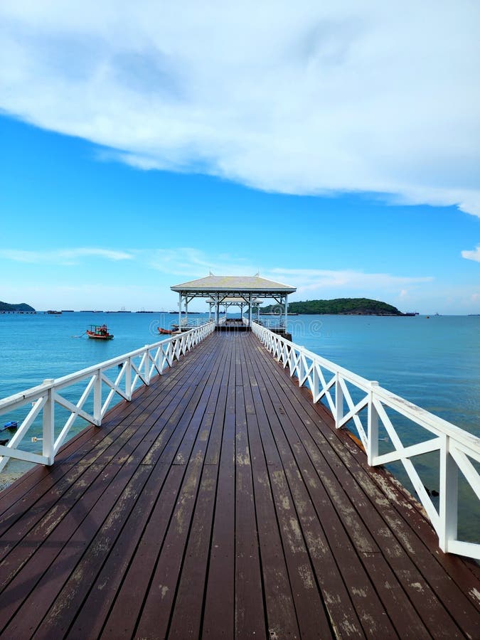 Wooden Bridge at the Sea, Blue Sky, Relaxing Scenery Stock Image ...