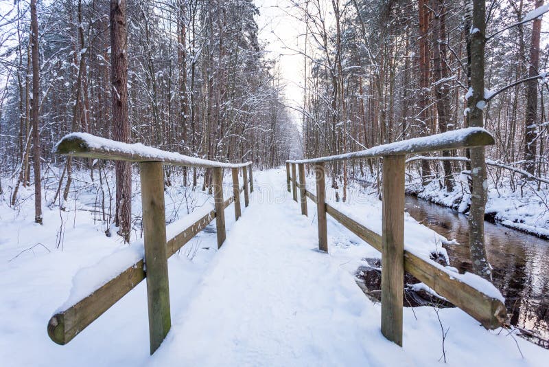 Wooden Bridge in Snow Close-up Stock Photo - Image of infrastructure ...