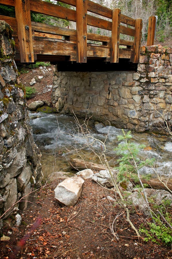 Wooden Bridge between Stone Walls and Stream Stock Image - Image of ...