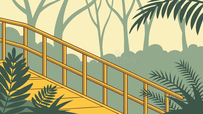 Wooden Bridge in Tropical Forest: Rustic Nature Pathway, Vector Design ...