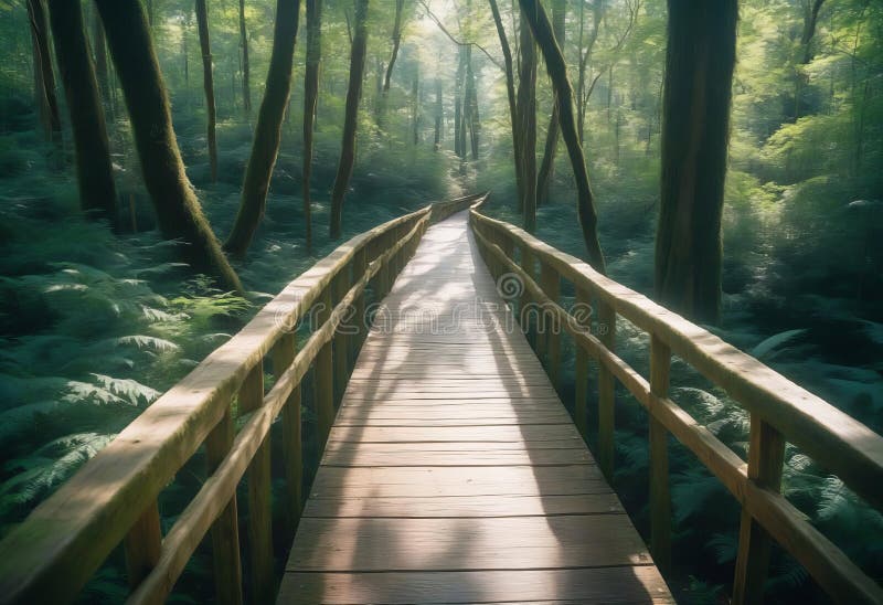 A Wooden Bridge or Walkway Leading through a Dense Stock Illustration ...