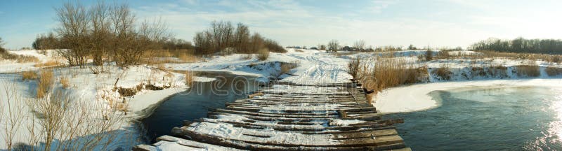 Wooden Bridge Winter Panorama Stock Photo - Image of pass, scene: 52297330