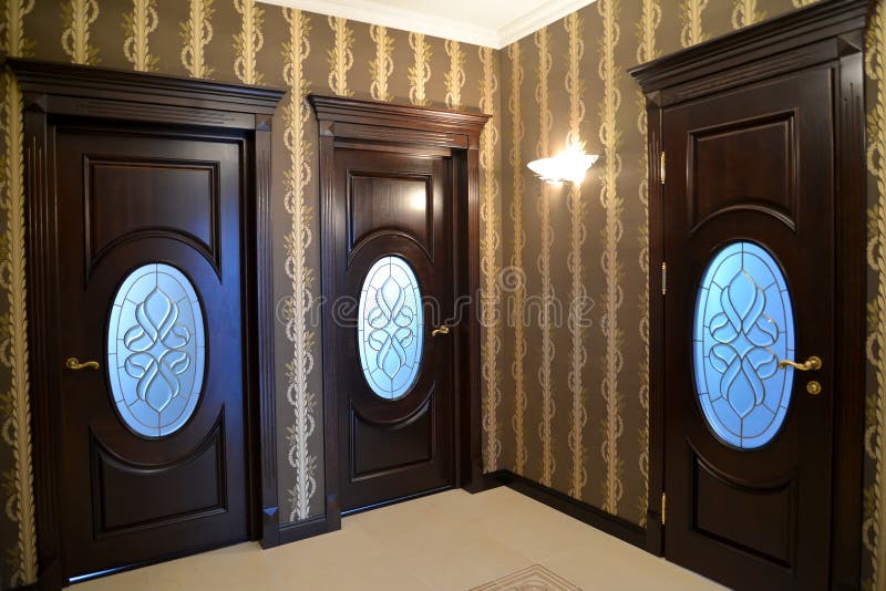 Wooden Brown Doors in a Hall Stock Photo - Image of hall, classical ...